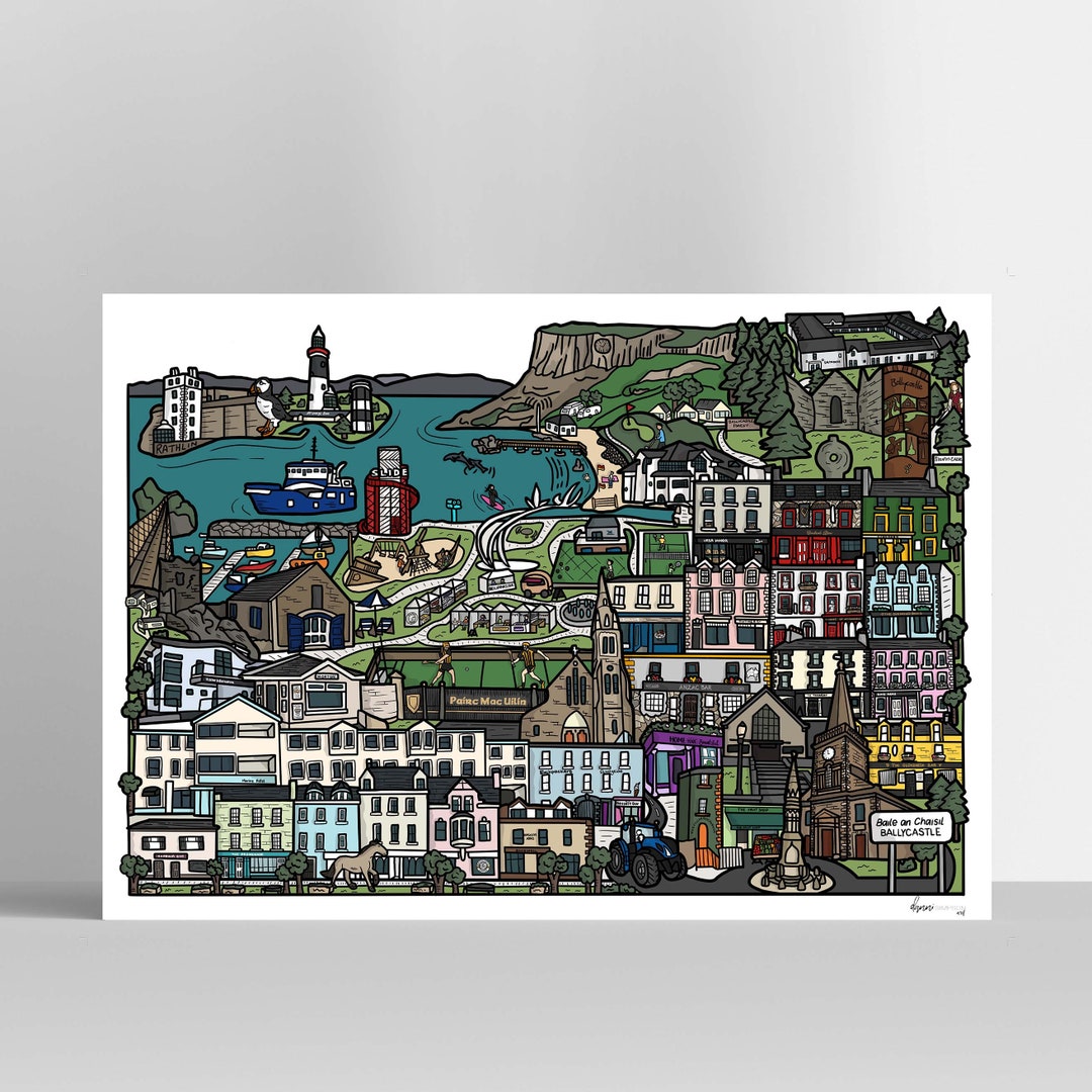 Ballycastle Map Illustration Art Print, Ballycastle Poster, Ballycastle ...