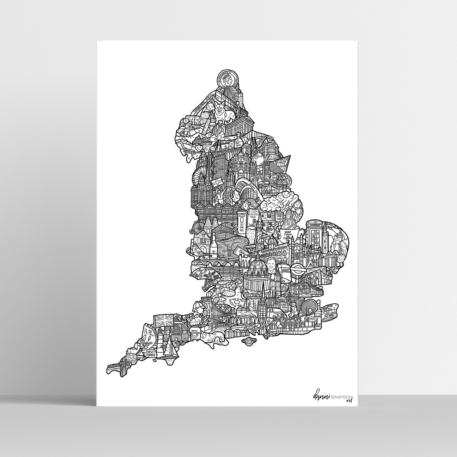 England Map Illustration Art Print, English Poster, England Art ...