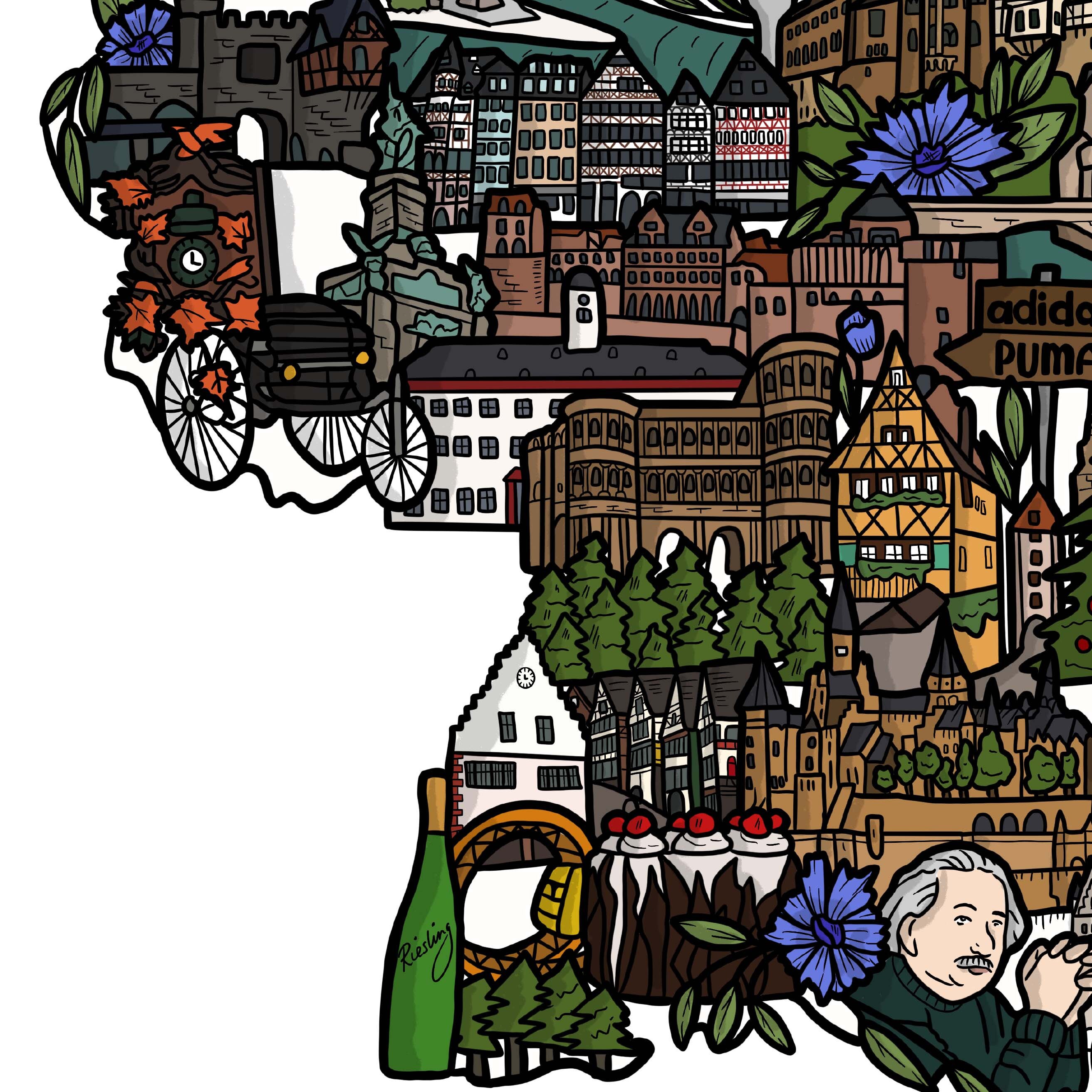 Germany Map Illustration Art Print, German Poster, Deutschland Art ...