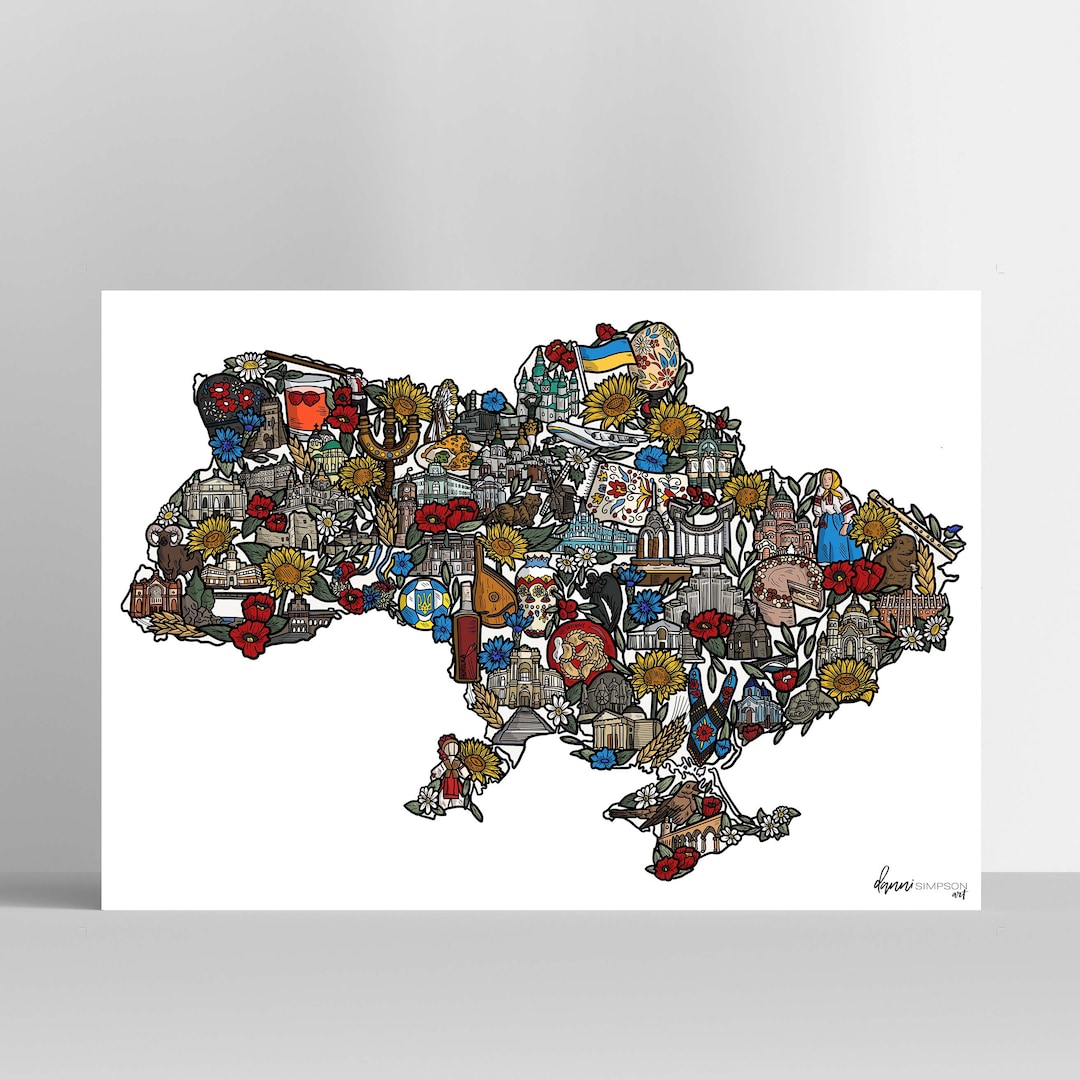 Ukraine Map Illustration Art Print, Ukraine Poster, Ukraine Art ...
