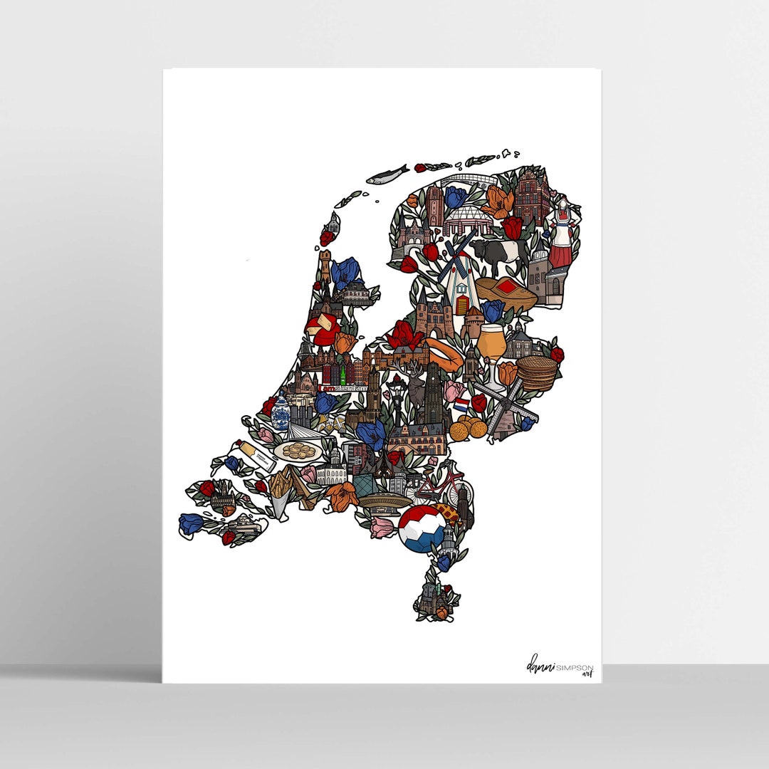 The Netherlands Map Illustration Art Print, Dutch Poster, Holland Art ...
