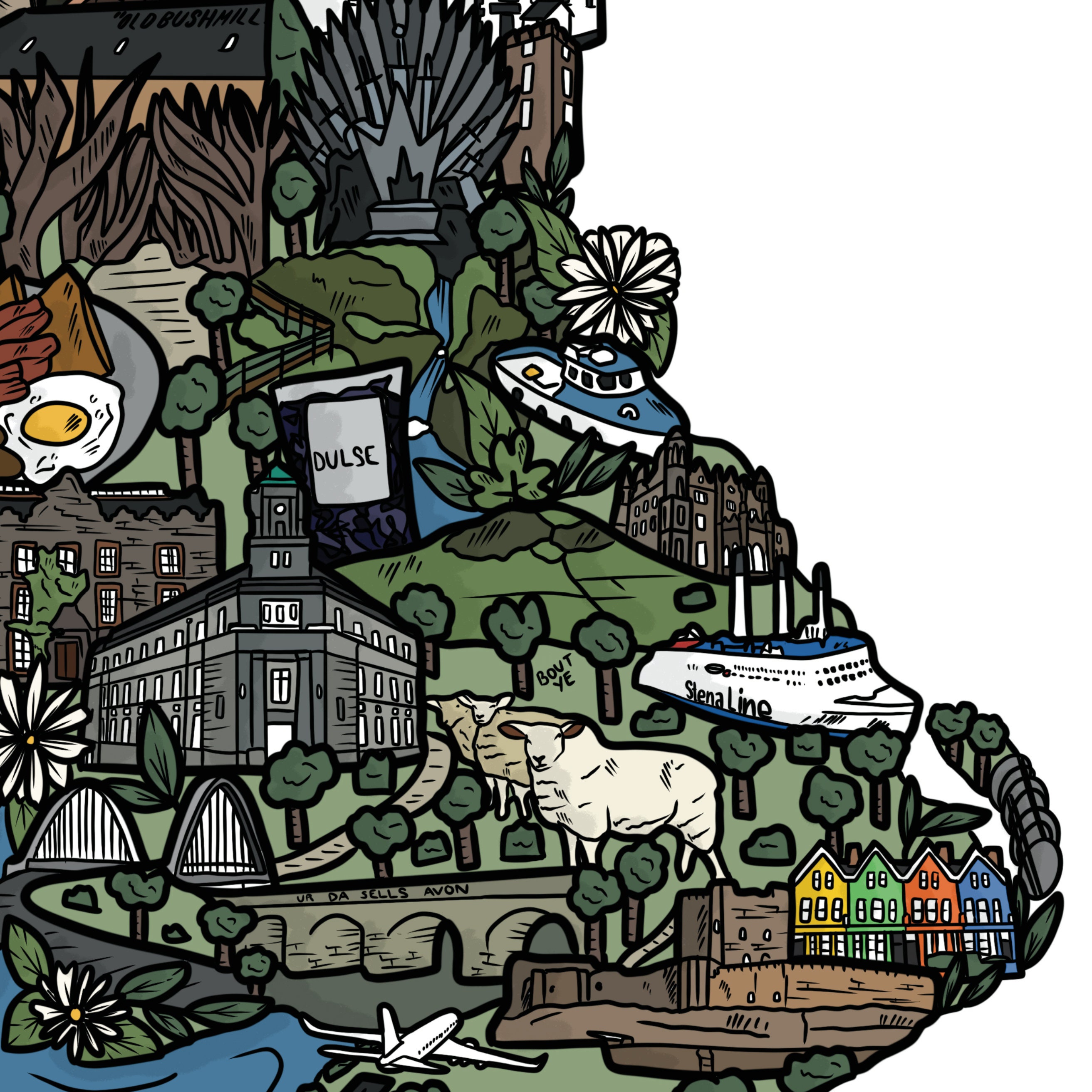 Northern Ireland Map Illustration Art Print, Belfast Poster, Ireland ...