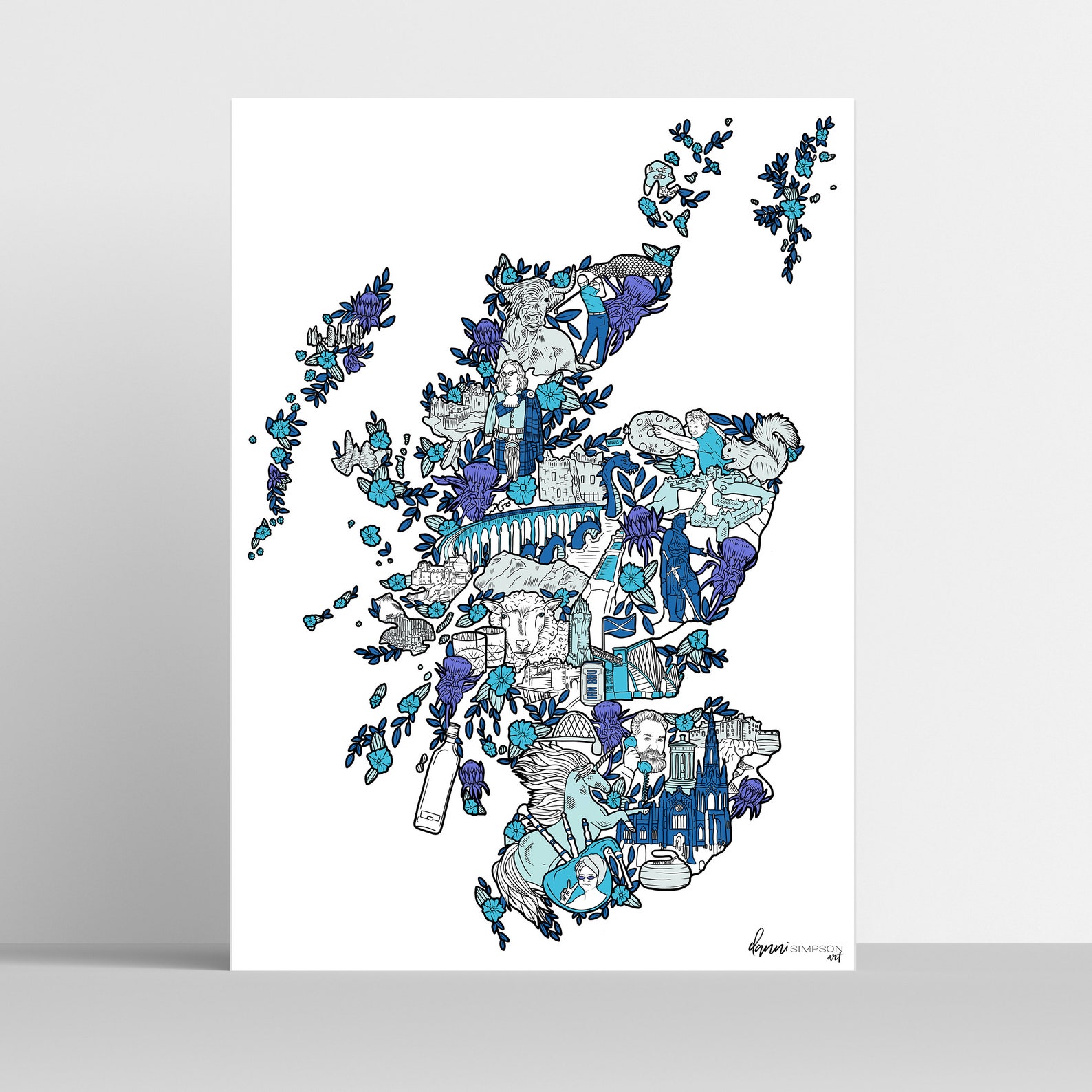Scotland Map Illustration Art Print, Scottish Poster, Scotland Art ...
