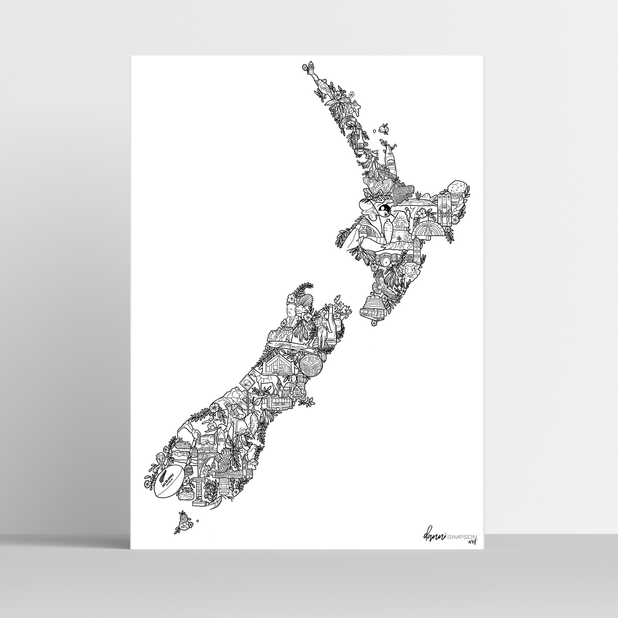 New Zealand Map Illustration Art Print NZ Poster New Zealand | Etsy