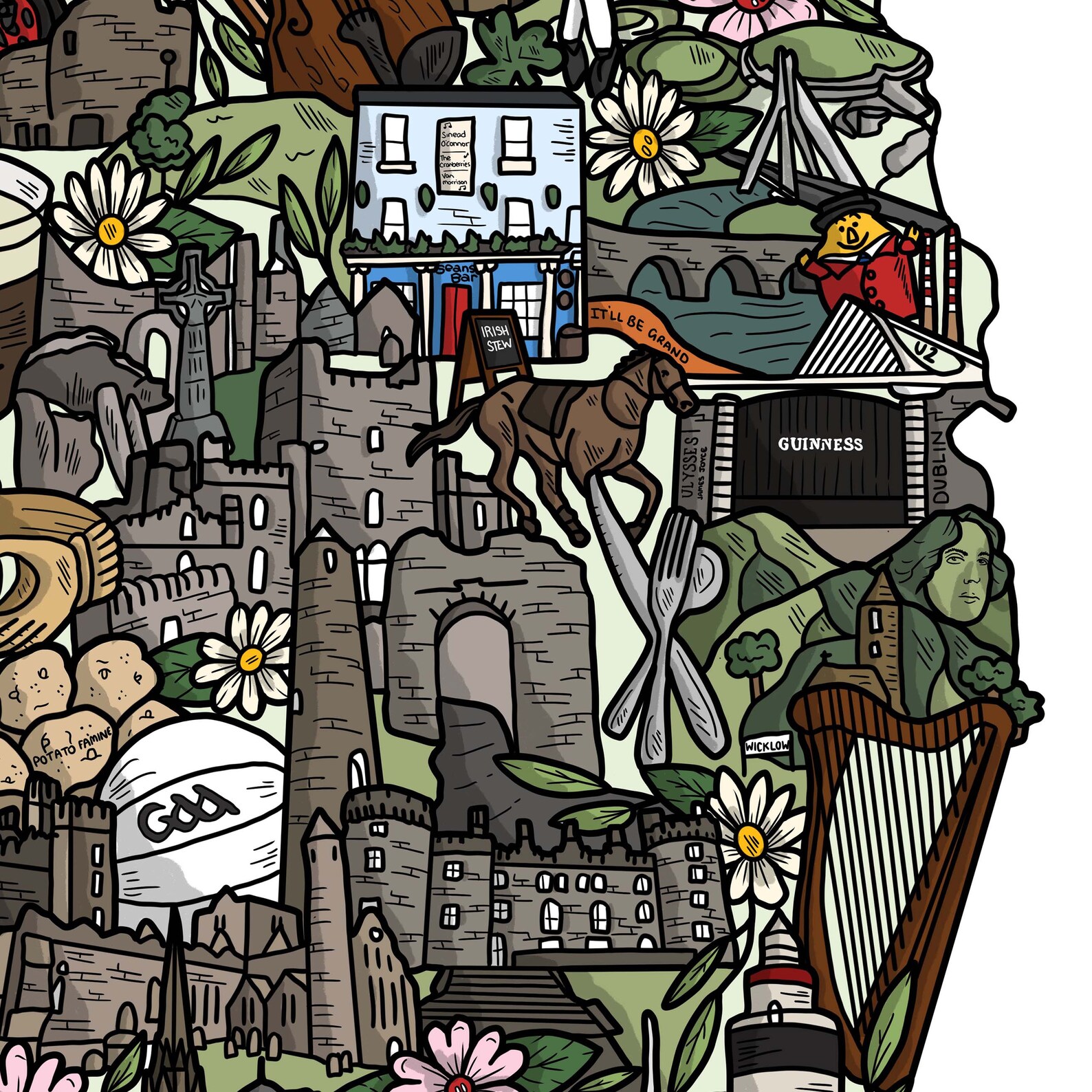 Ireland Map Illustration Art Print Ireland Poster Ireland - Etsy