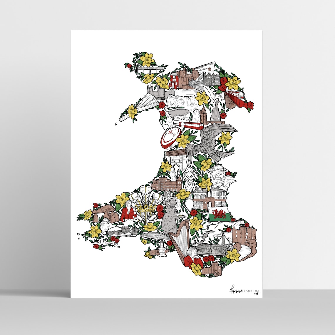 Wales Map Illustration Art Print, Welsh Poster, UK Art, Travel ...