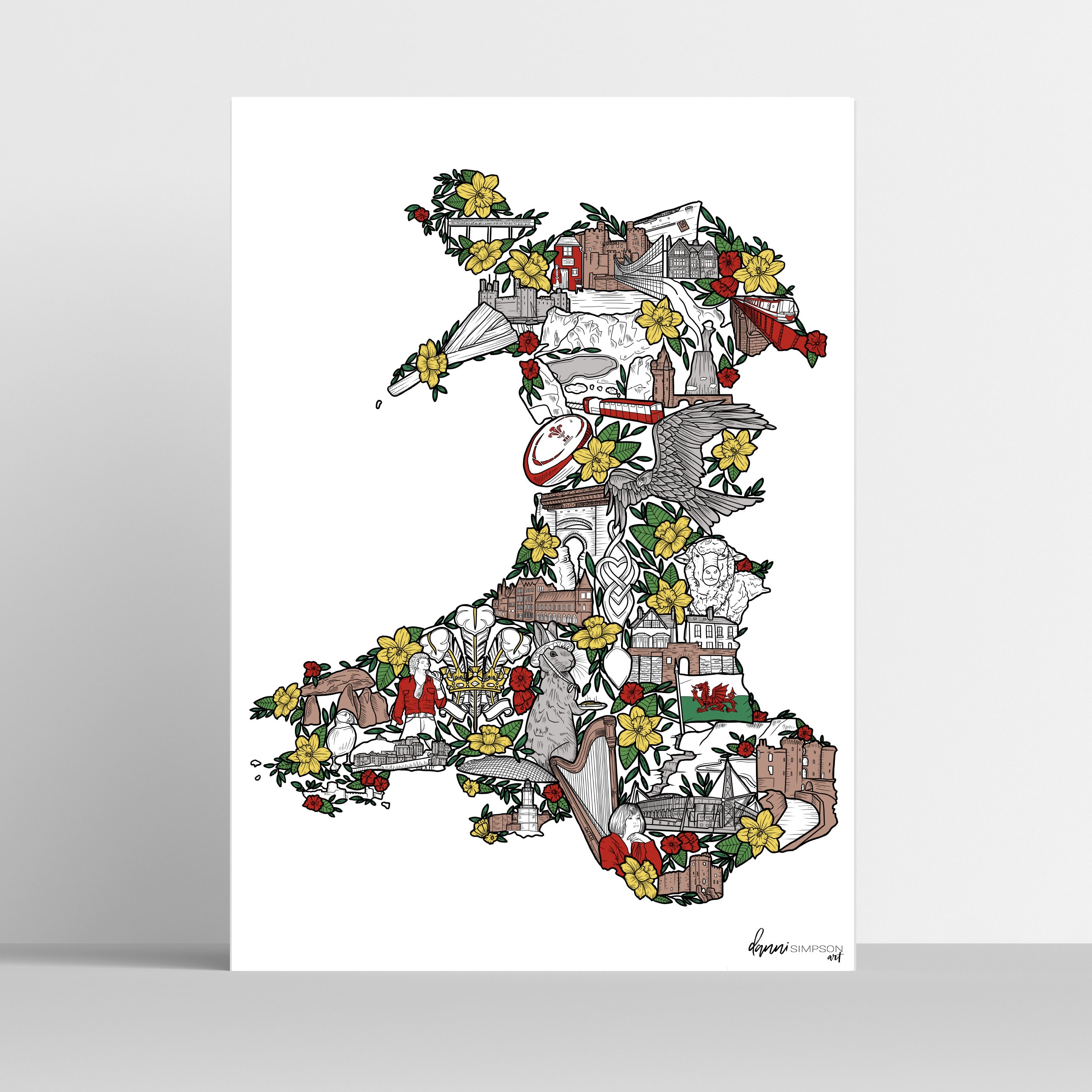 Wales Map Illustration Art Print, Welsh Poster, UK Art, Travel ...