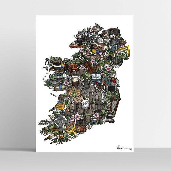 Ireland Map Illustration Art Print Ireland Poster Ireland - Etsy