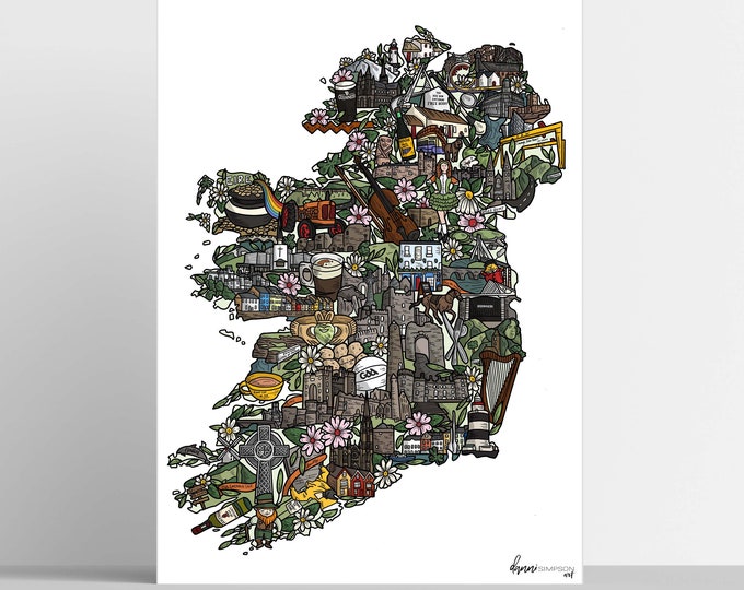 Ireland Map Illustration Art Print, Ireland Poster, Ireland Art, Irish ...