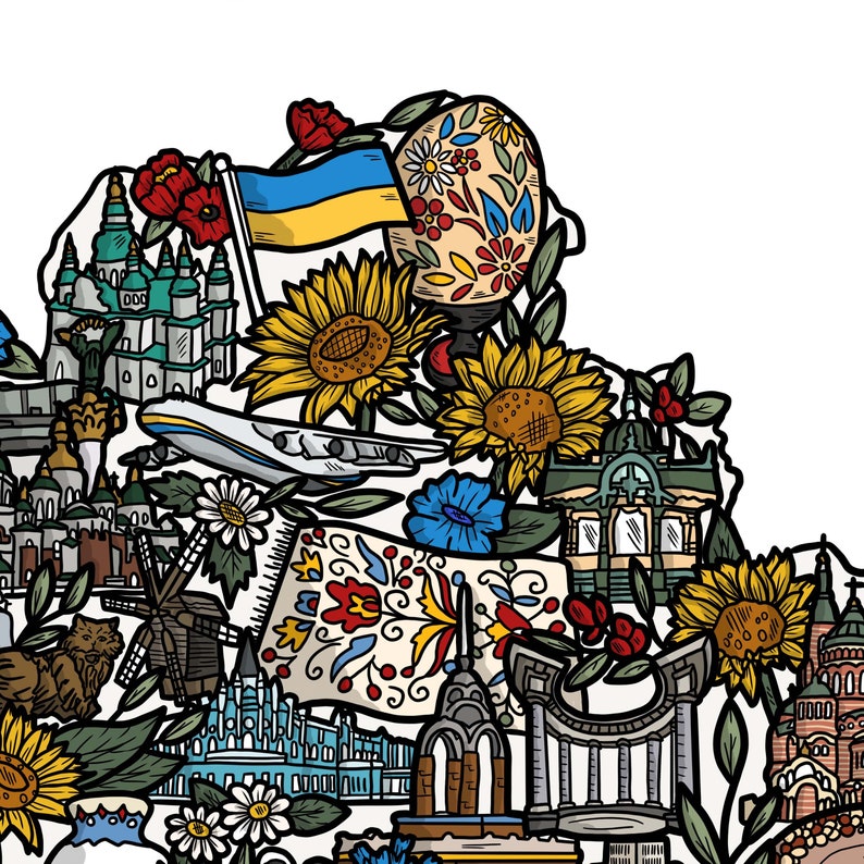 Ukraine Map Illustration Art Print Ukraine Poster Ukraine - Etsy