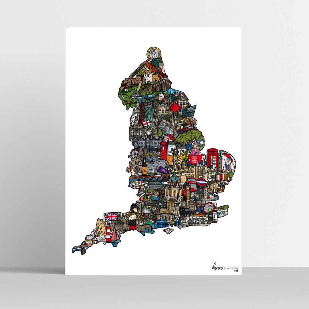 England Map Illustration Art Print, English Poster, England Art ...