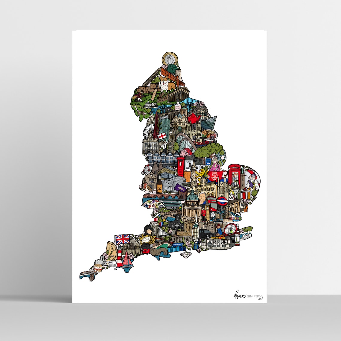 England Map Illustration Art Print, English Poster, England Art ...