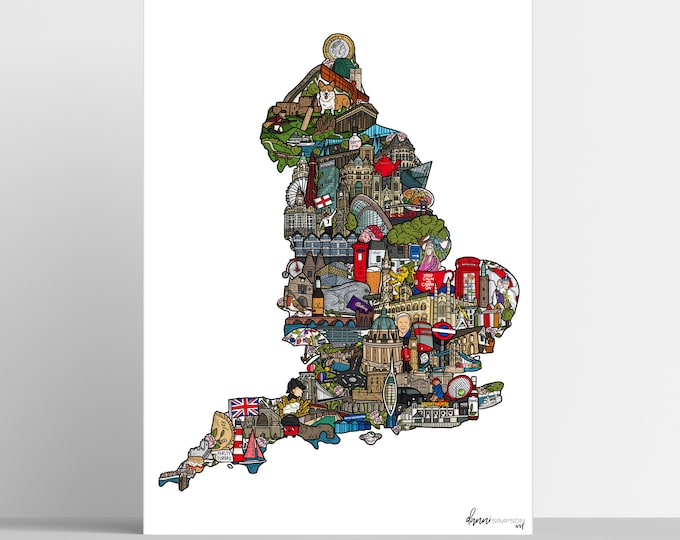 England Map Illustration Art Print, English Poster, England Art ...
