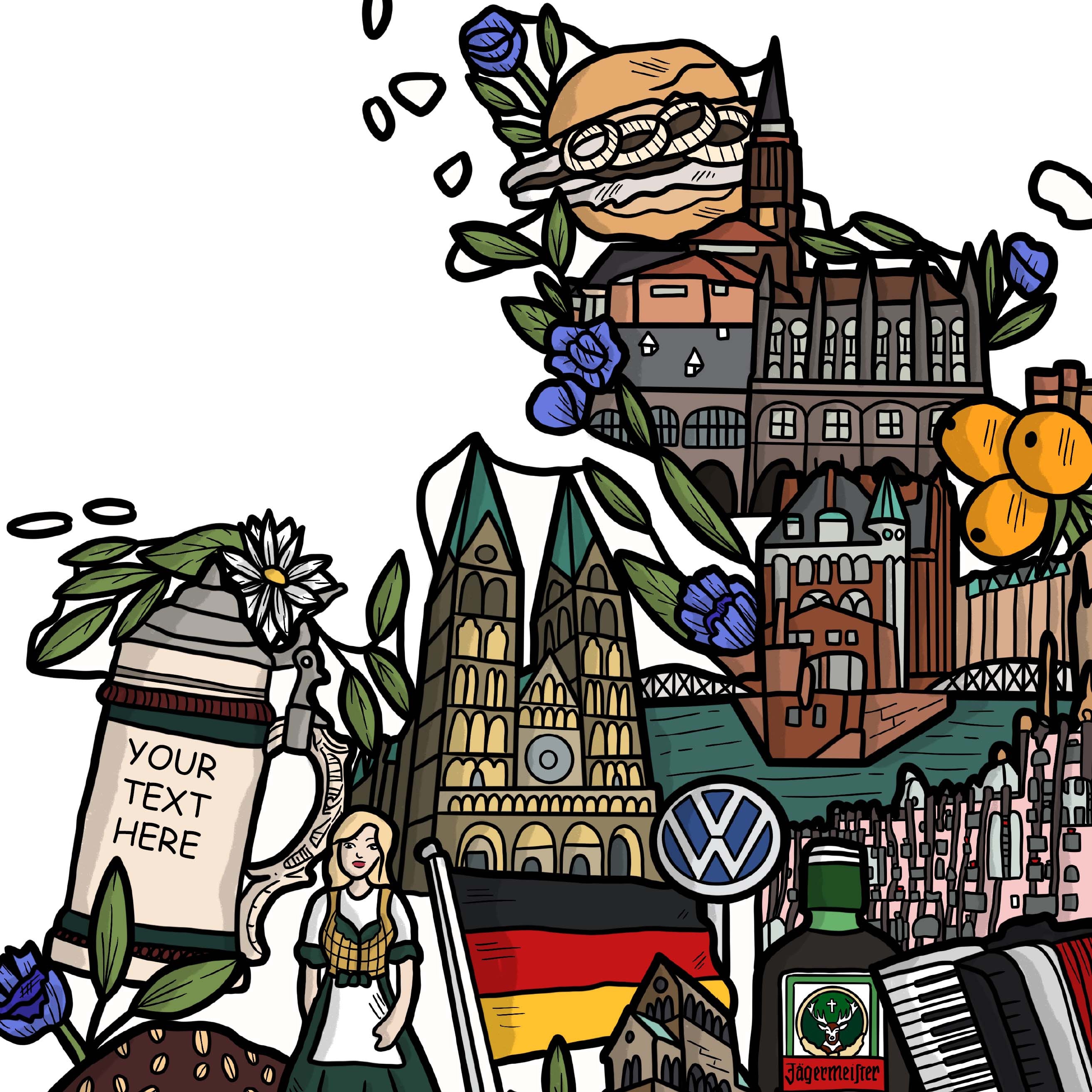 Germany Map Illustration Art Print, German Poster, Deutschland Art ...