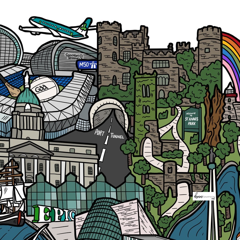 Dublin Map Illustration Art Print, Dublin Poster, Dublin Art, Travel ...