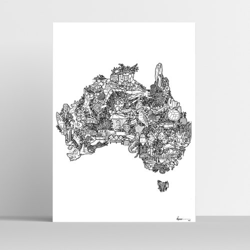 Australia Map Illustration Art Print Aussie Poster Australia | Etsy