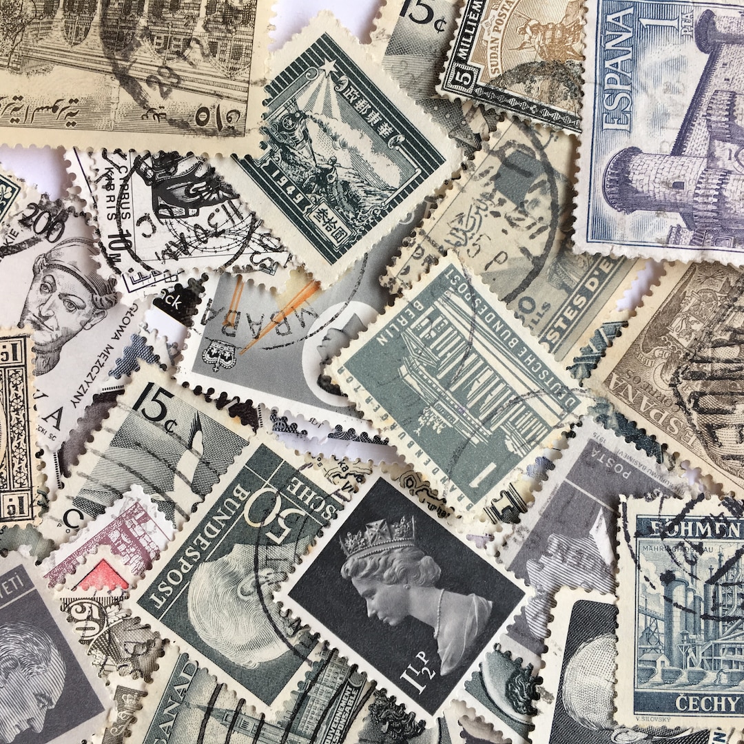 50 Grey/black Vintage Postage Stamps, Tones, All Different World ...