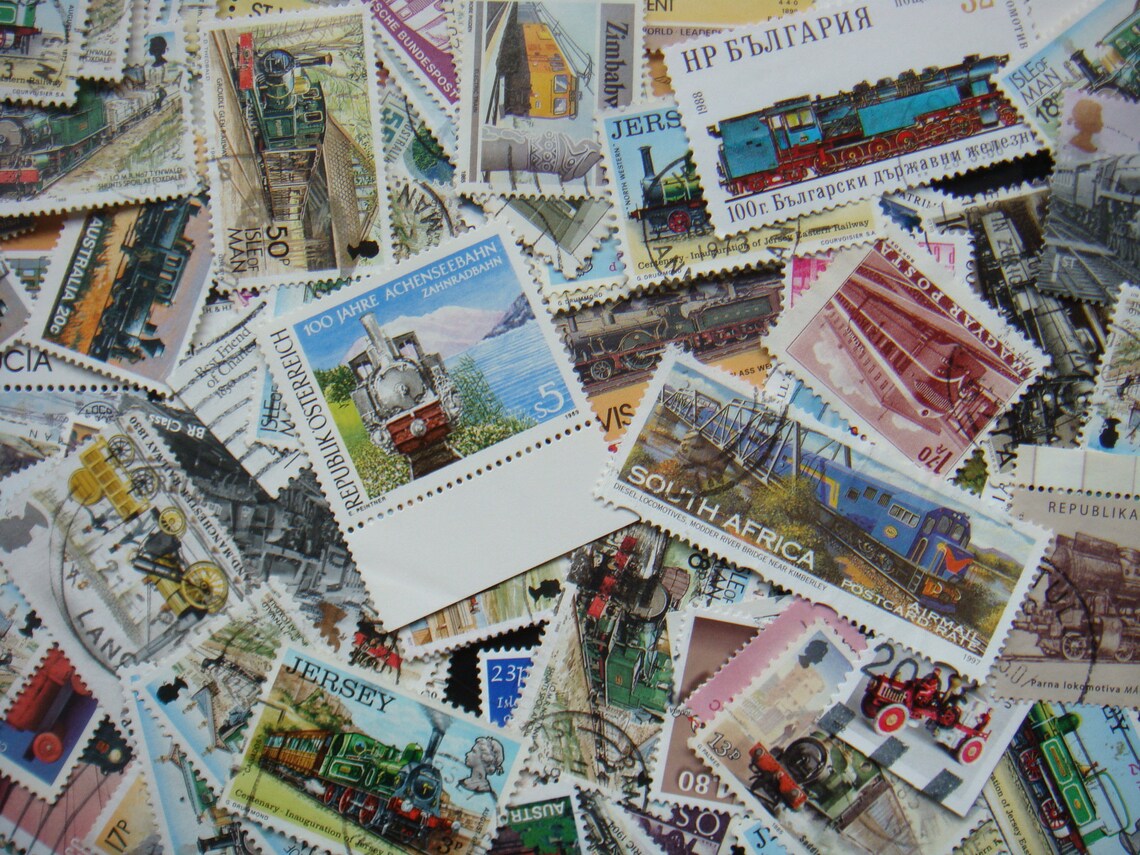 50 Trains Railway Steam Engines Vintage Postage Stamps All - Etsy