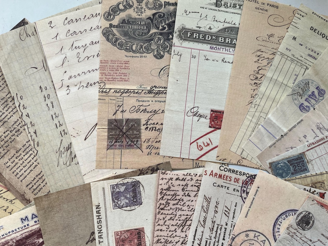 25 Sheets Craft Paper, Vintage Invoices, Letters, Bills, Receipts ...