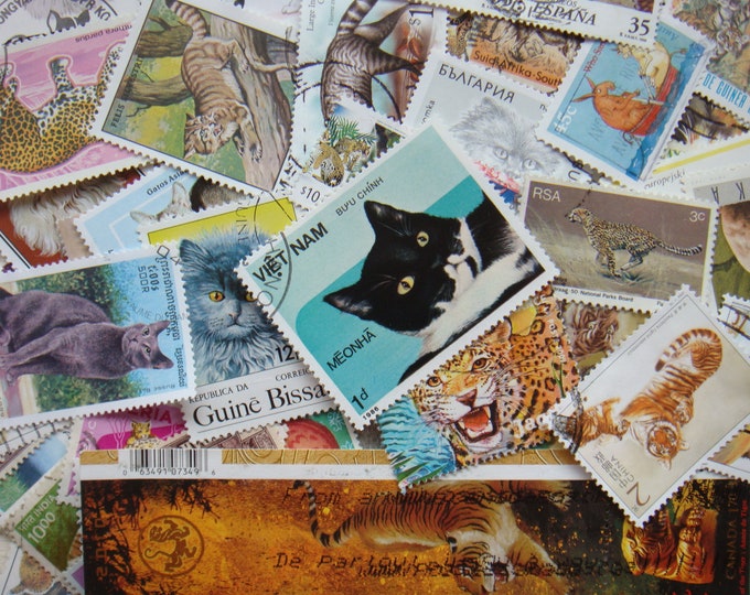 50 Cat, Cats, Kitten Postage Stamps All Different off Paper for ...