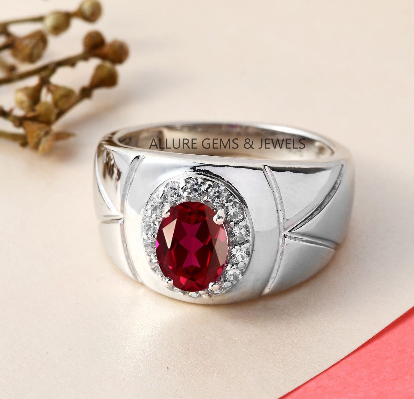 Mens Diamond Ruby Ring Ruby Ring Gold Ruby Ring Mens Signet | Etsy