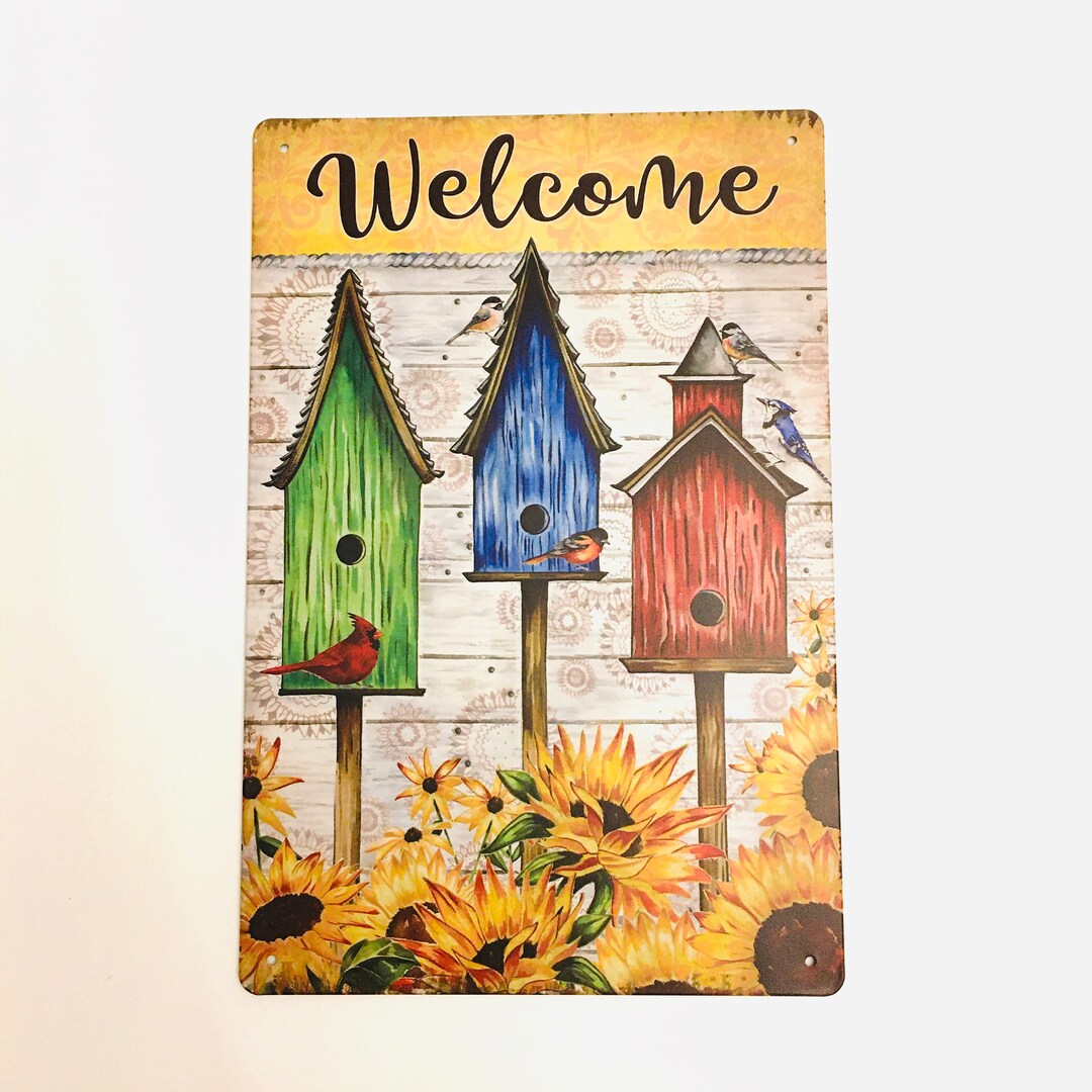 Summer Birdhouse Welcome Sign: Farmhouse Wreath Decor (11.75" X 7.75 ...