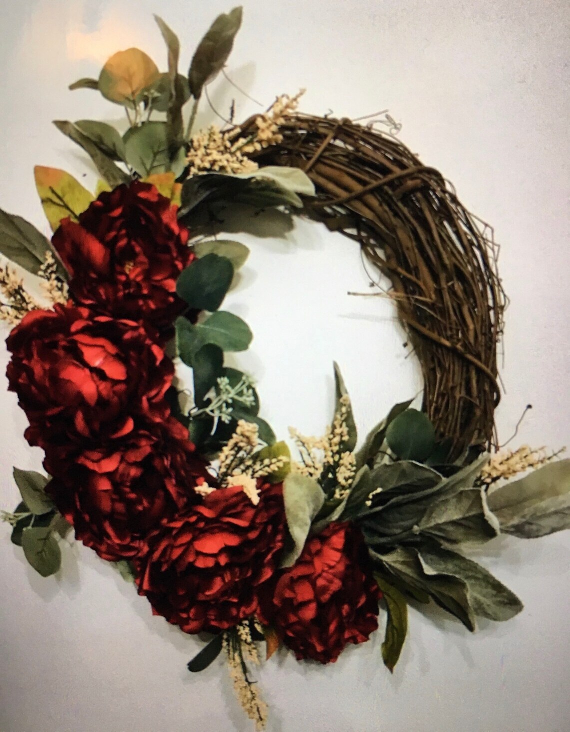 Burgundy Peony Fall Wreath: Farmhouse Autumn Door Decor - Etsy