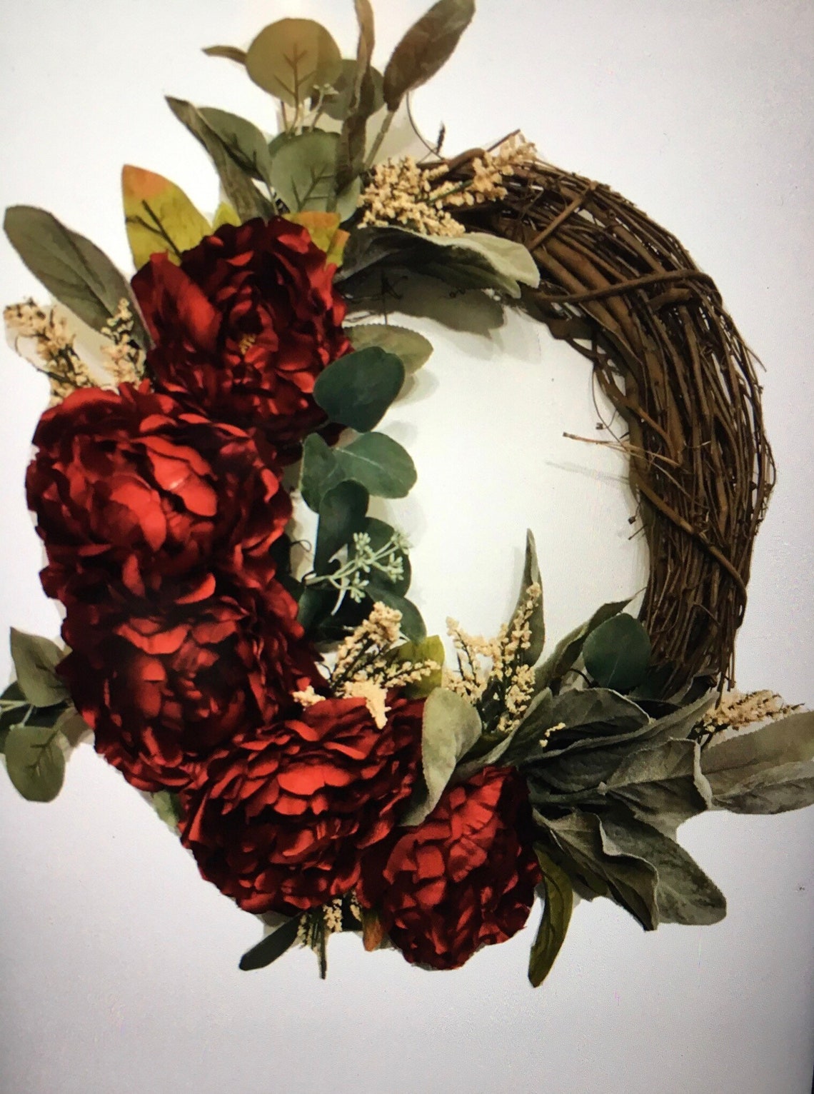 Burgundy Peony Fall Wreath: Farmhouse Autumn Door Decor - Etsy