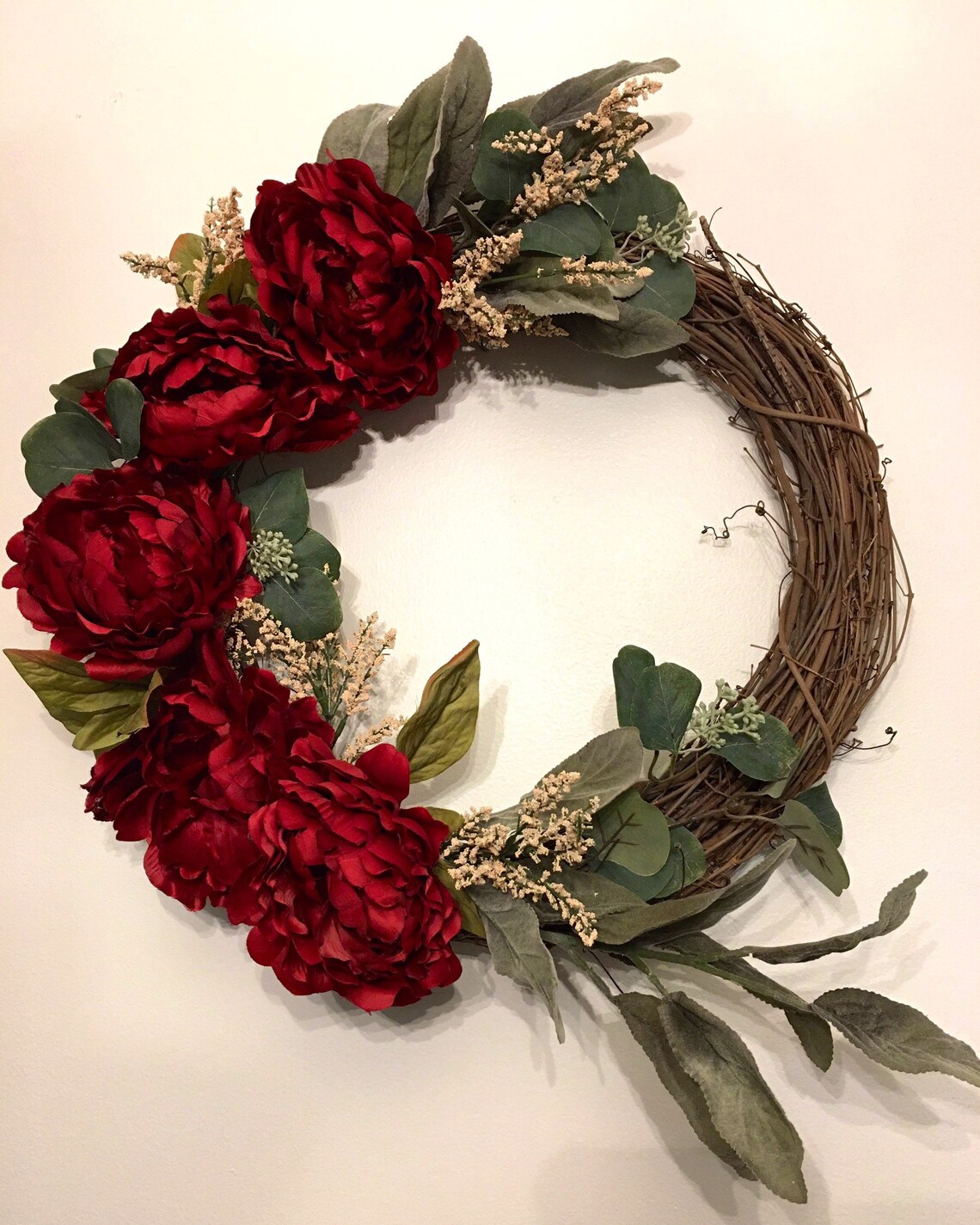 Burgundy Peony Fall Wreath: Farmhouse Autumn Door Decor - Etsy
