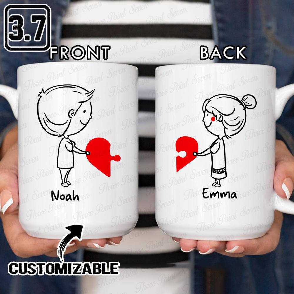 Personalized Heart Puzzle Mug, Couple Coffee Mugs, Gift for Boyfriend ...