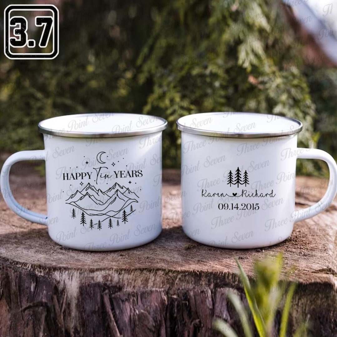 Personalized Happy Tin Years Camp Mug, 10 Years Anniversary Mug ...