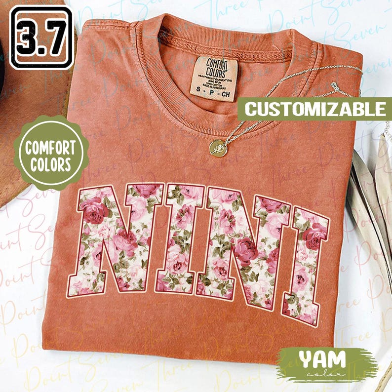 Personalized Floral Nini Shirt, Custom Gift for Grandma, Comfort Colors ...