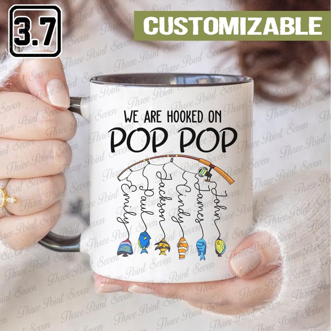 Personalized We Are Hooked on Pop Pop Mug, Fishing Grandpa Gift, Custom ...