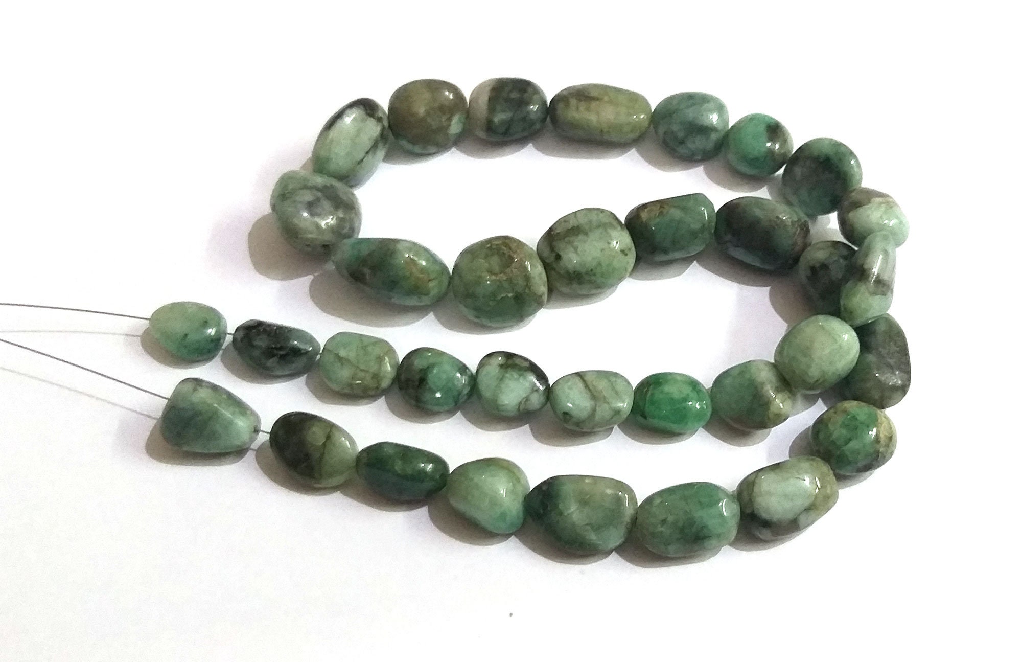 Natural Emerald Raw Nuggets Beads, Emerald 18 Strand, Smooth Nuggets ...