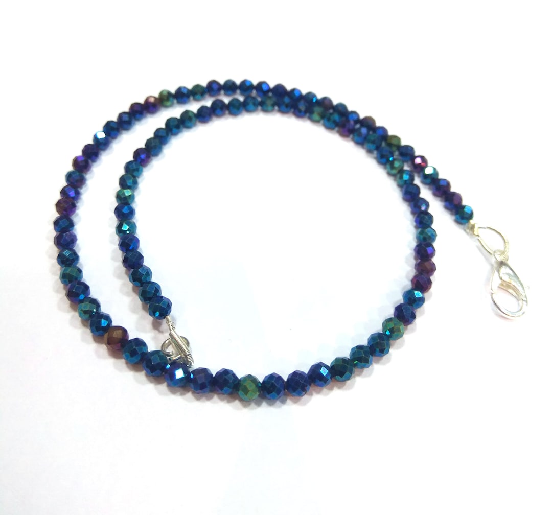 Blue Mystic Black Spinel Necklace, Black Spinel Faceted Necklace, Blue ...