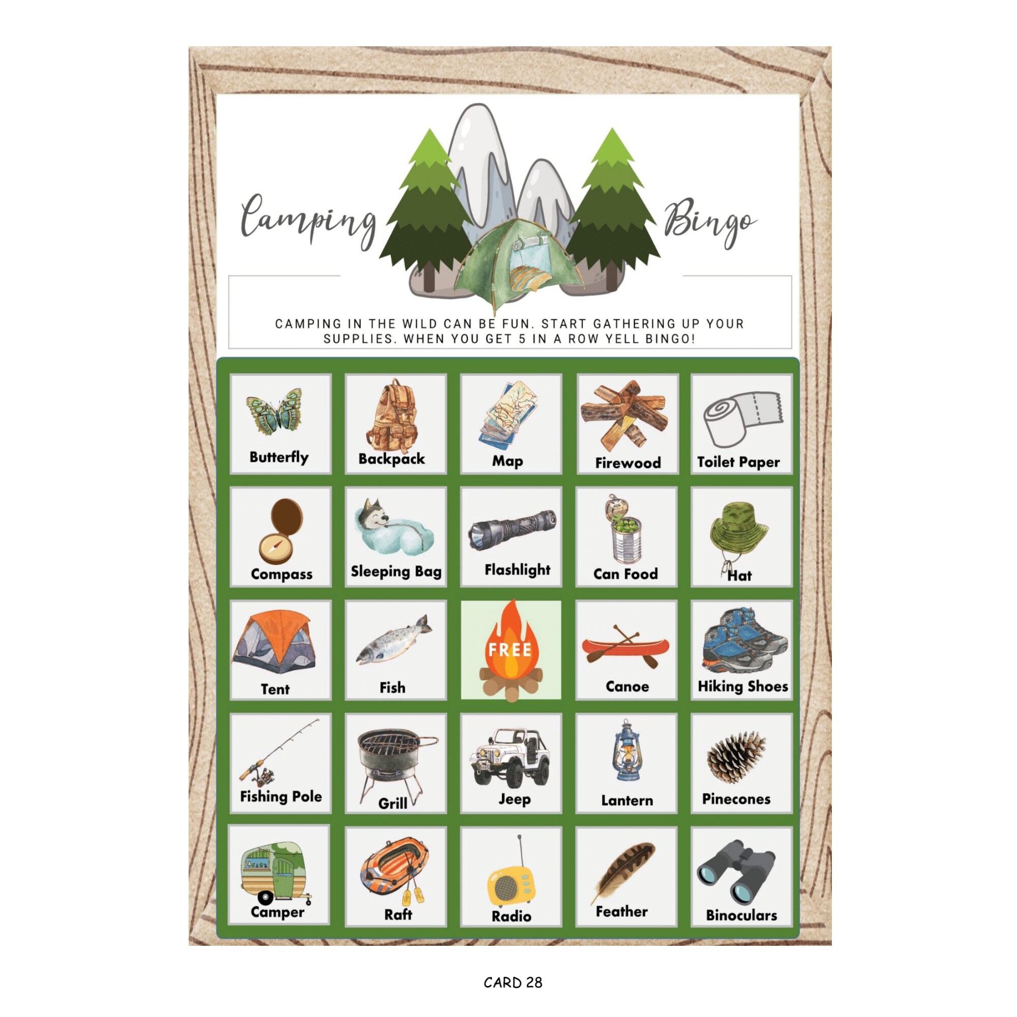 Camping Bingo, Fun for Kids, Adventure Time Bingo - Etsy