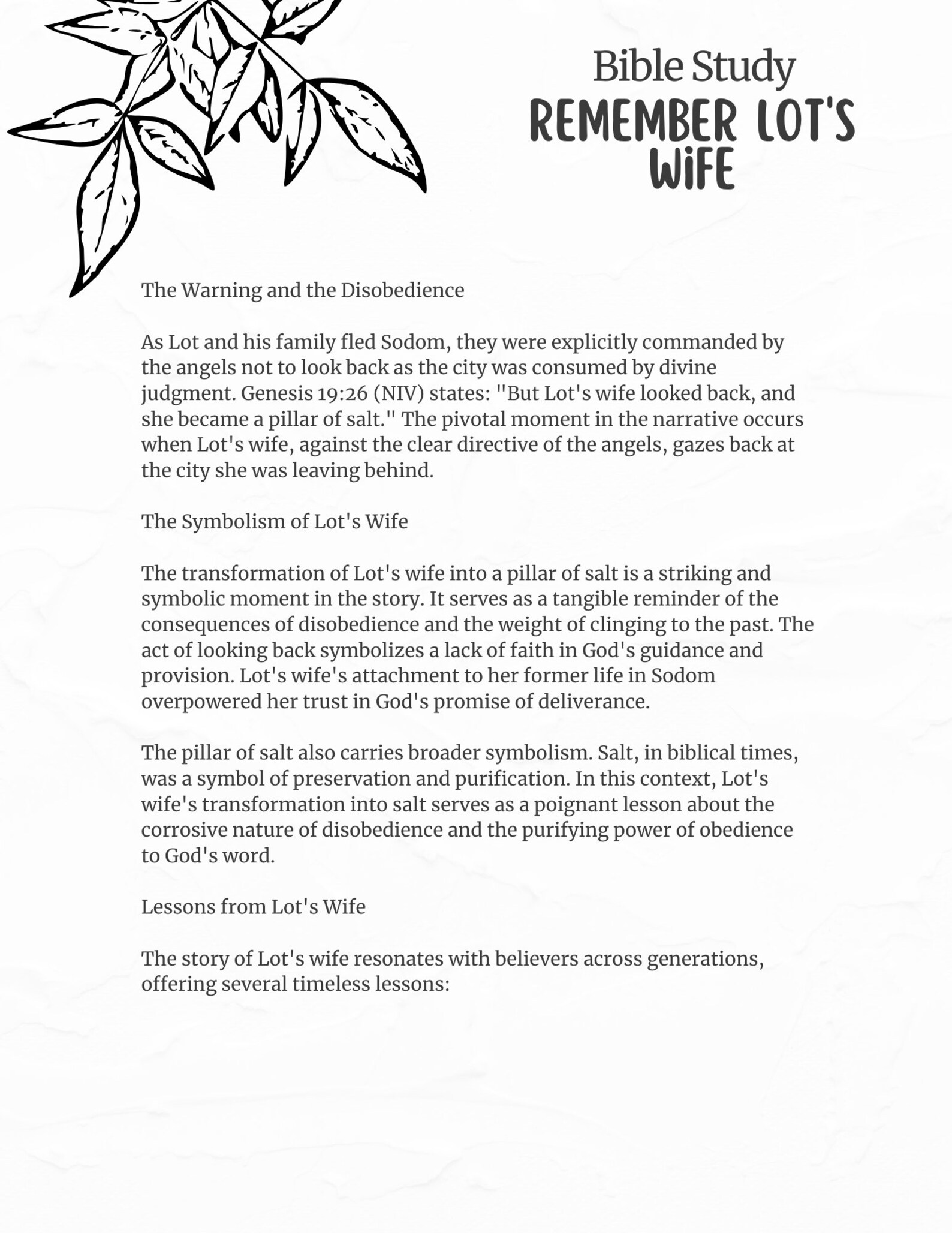 From Fear to Faith: Transform With Lot's Wife Study Notes - Etsy