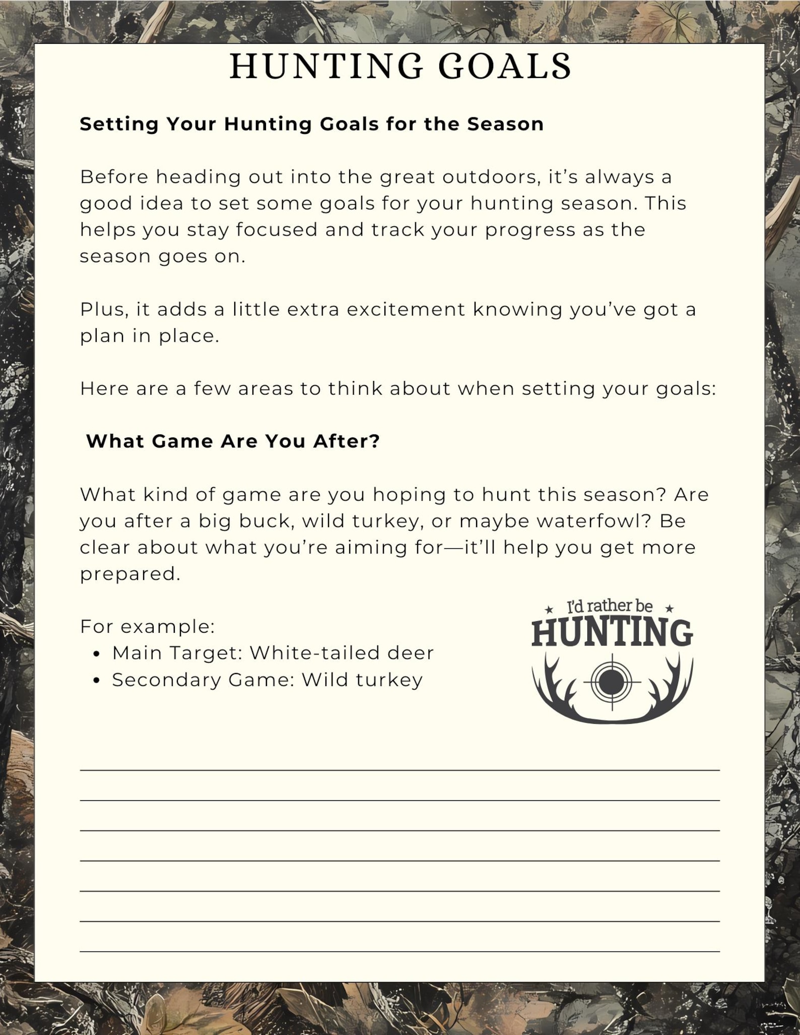 Hunting Journal With Gear Checklist, Goals, Logbook, Scouting Notes ...