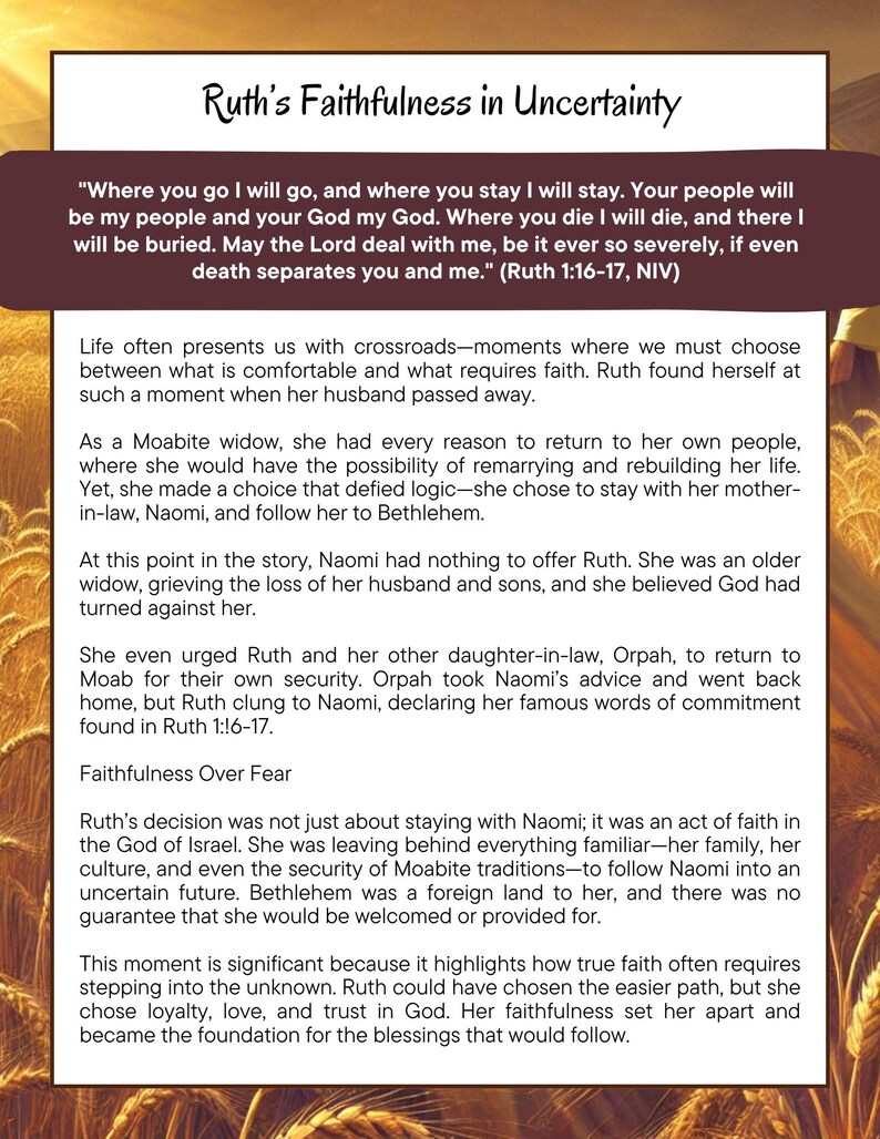 The Story of Ruth Bible Study: Faith-based Devotional - Etsy