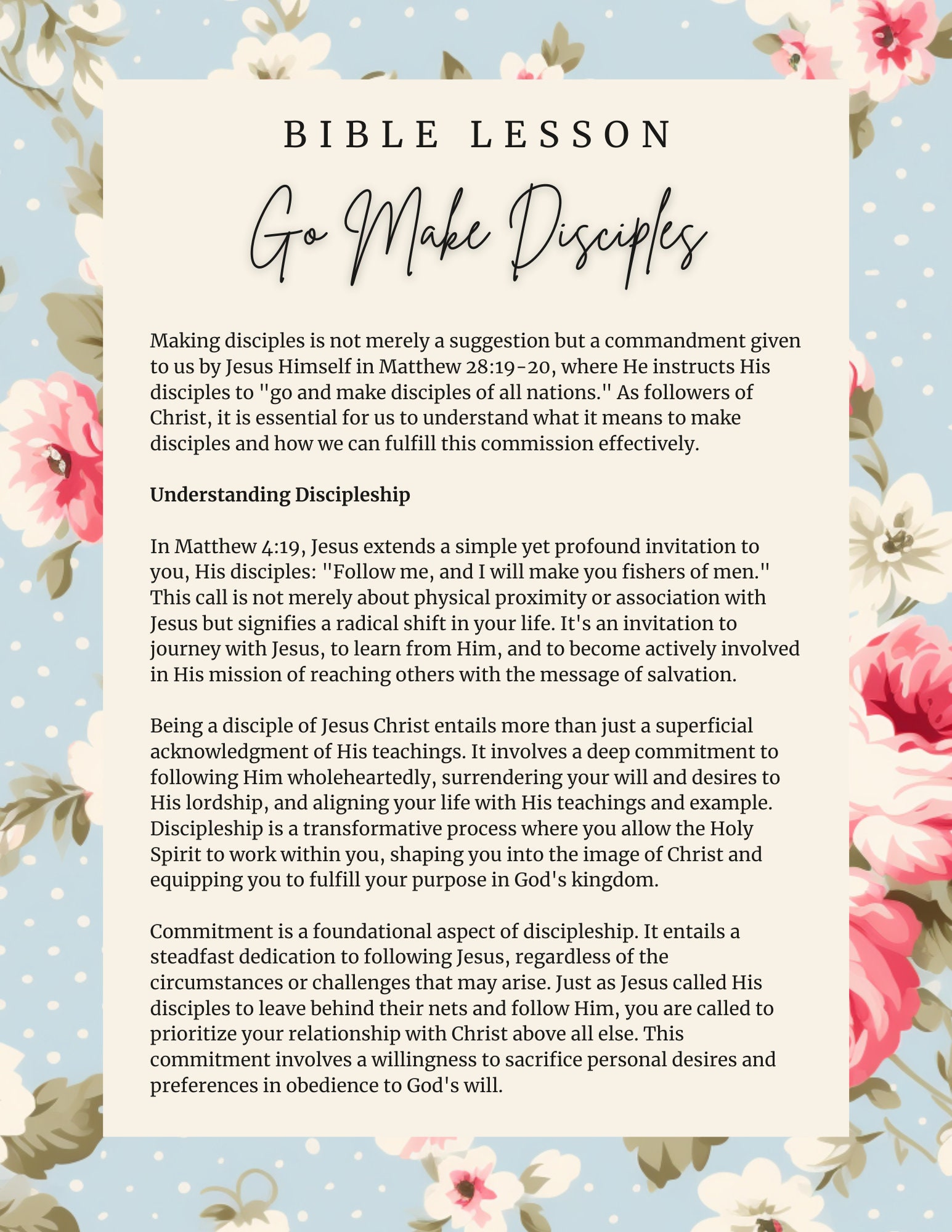Go Make Disciples Bible Study: Christian Discipleship Lesson (PDF ...