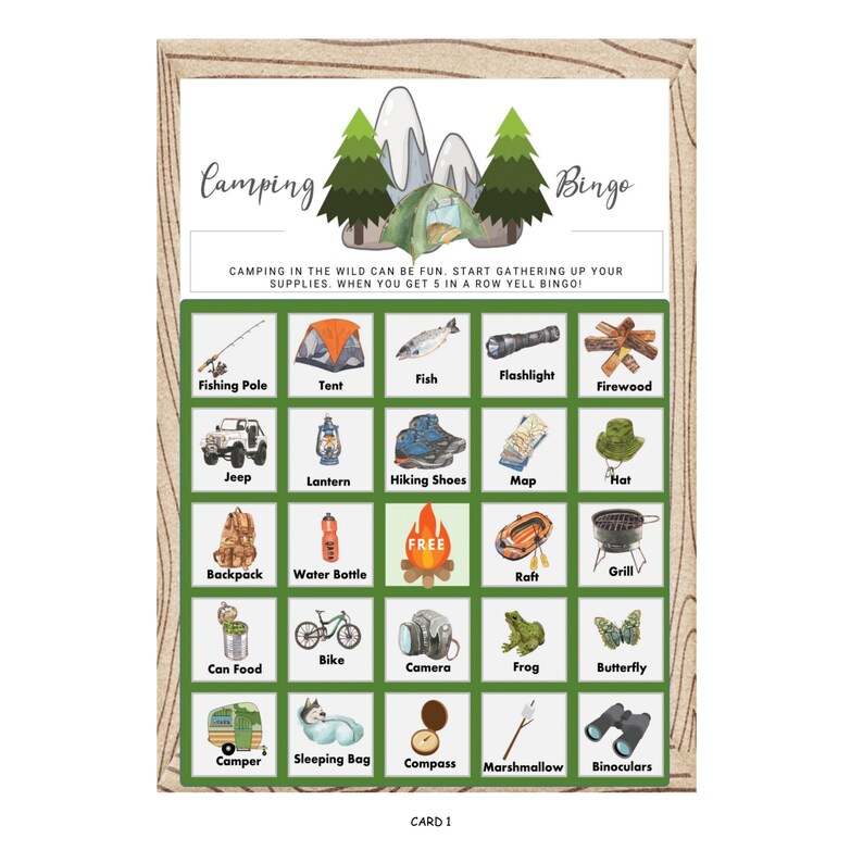 Camping Bingo, Fun for Kids, Adventure Time Bingo - Etsy