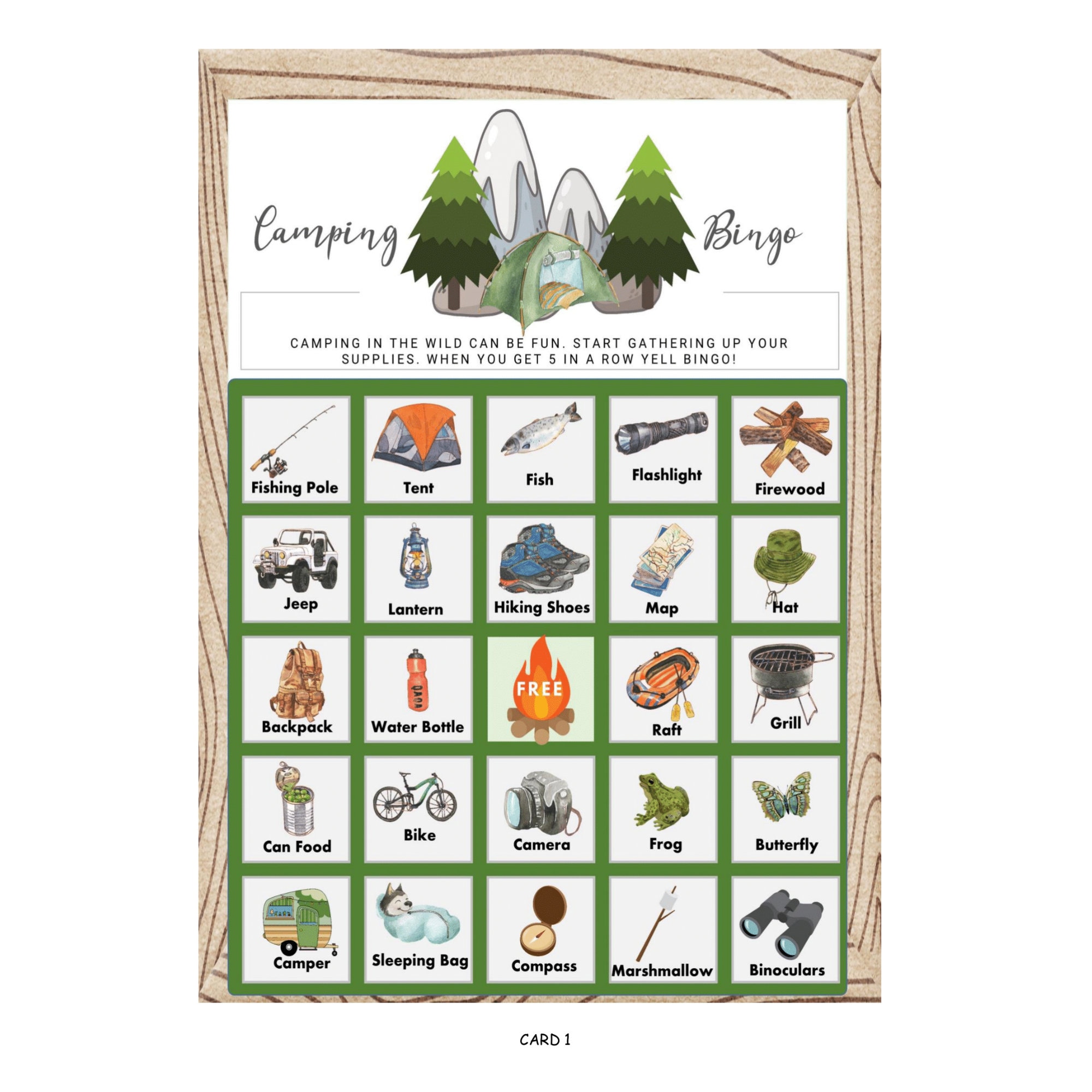 Camping Bingo, Fun for Kids, Adventure Time Bingo - Etsy