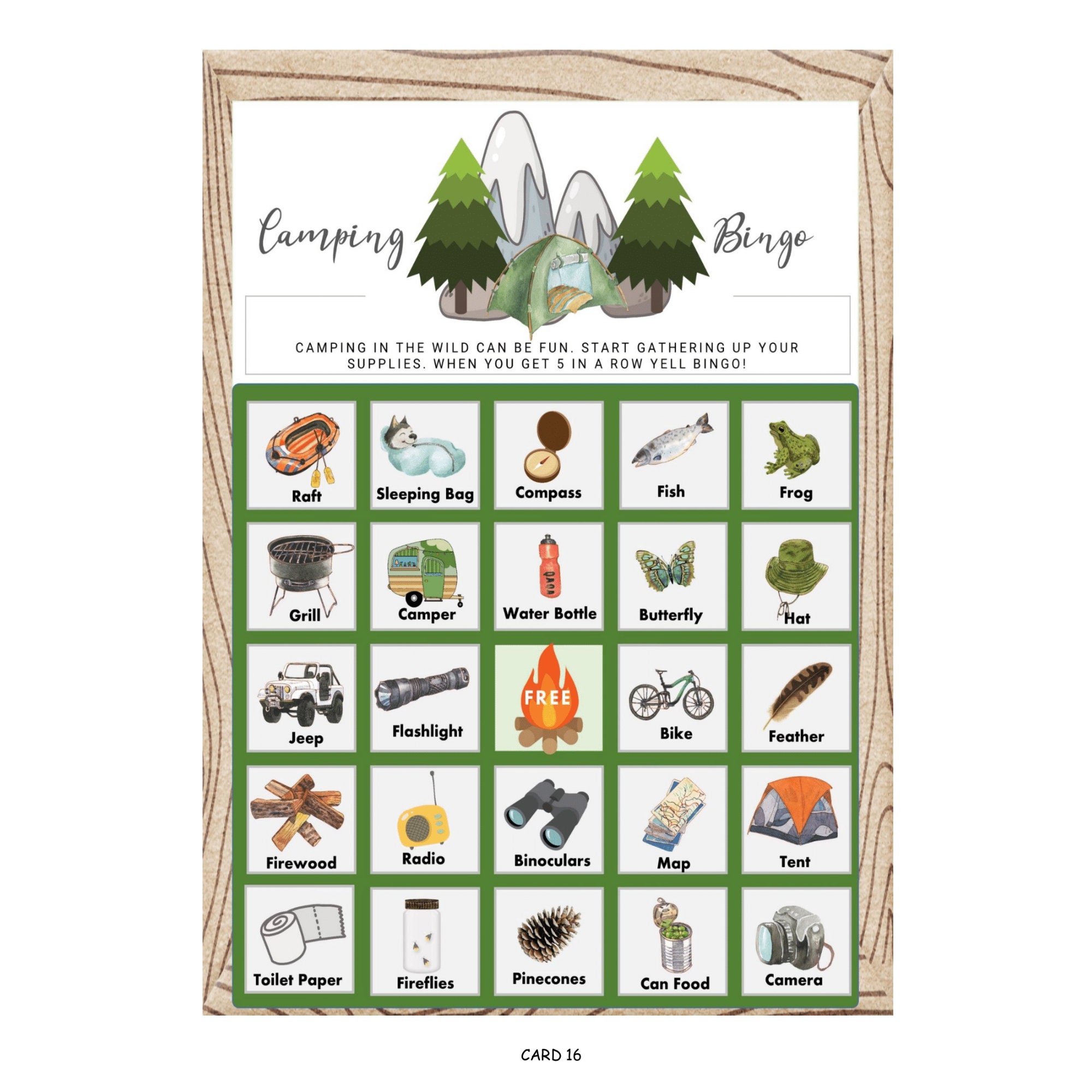 Camping Bingo, Fun for Kids, Adventure Time Bingo - Etsy