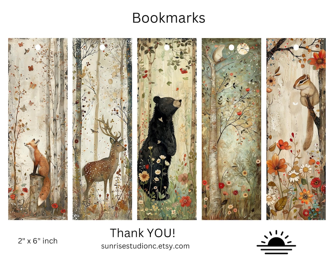 Woodland Animal Bookmark Set: Rustic Forest Art, Teacher Rewards - Etsy