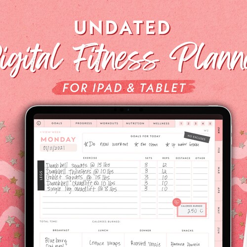 Portrait Fitness Digital Planner for Ipad and Tablet Undated | Etsy