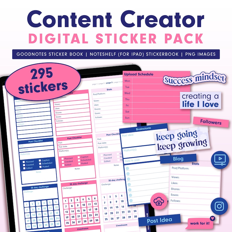 Content Creator Digital Stickers for Goodnotes, Noteshelf, Notability ...