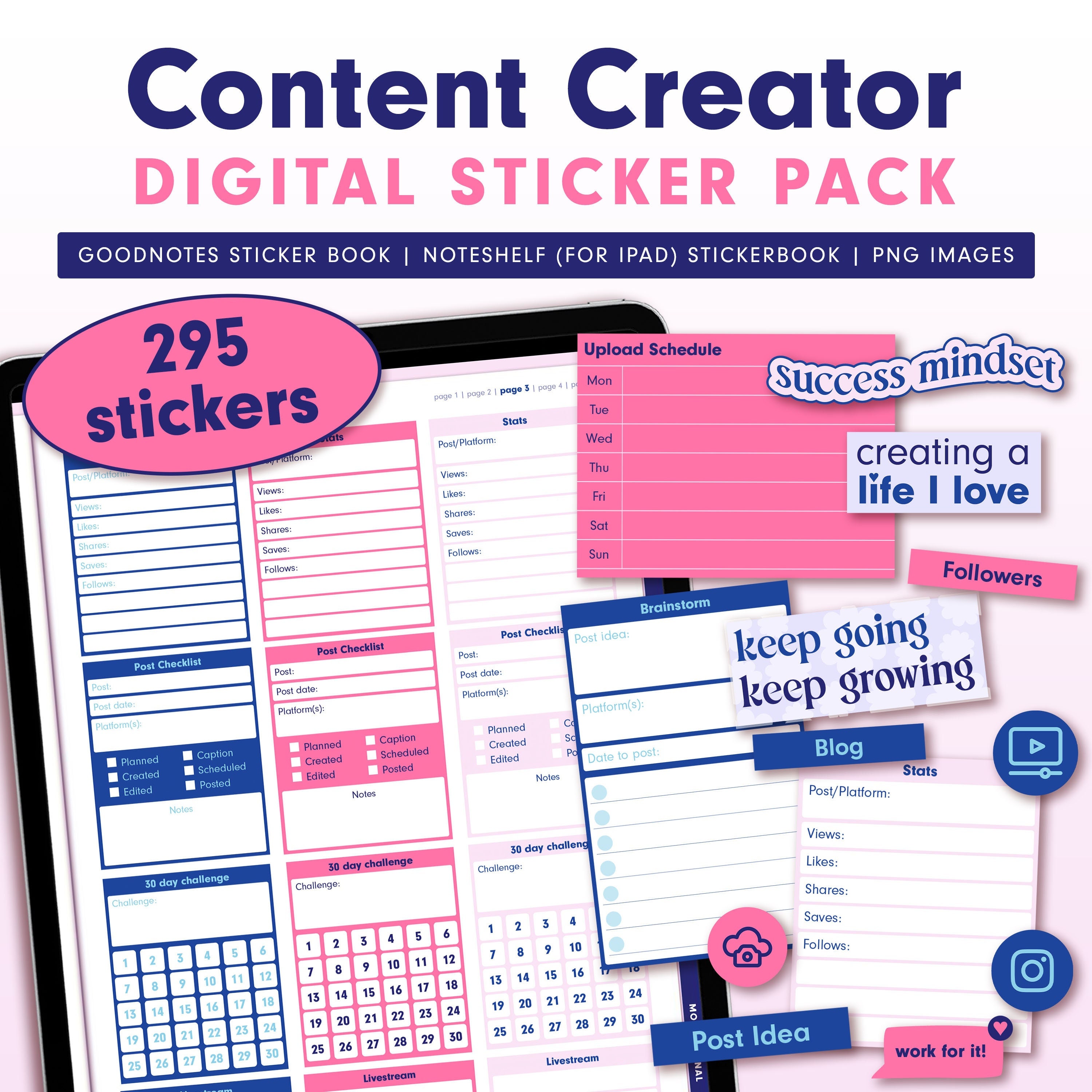 Content Creator Digital Stickers for Goodnotes, Noteshelf, Notability ...