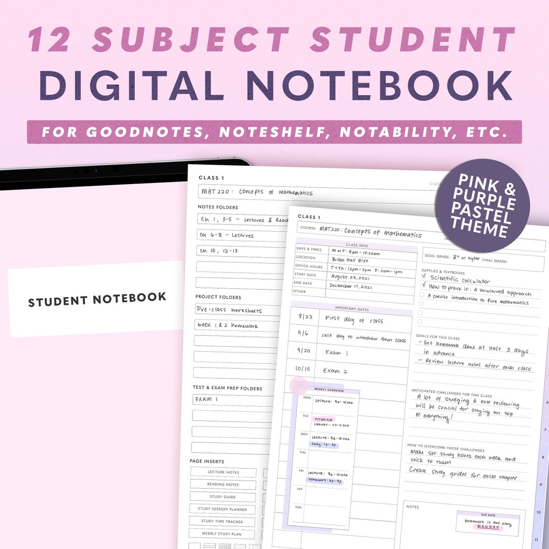 Academic Digital Notebook for Goodnotes, Noteshelf, Notability | Pastel ...
