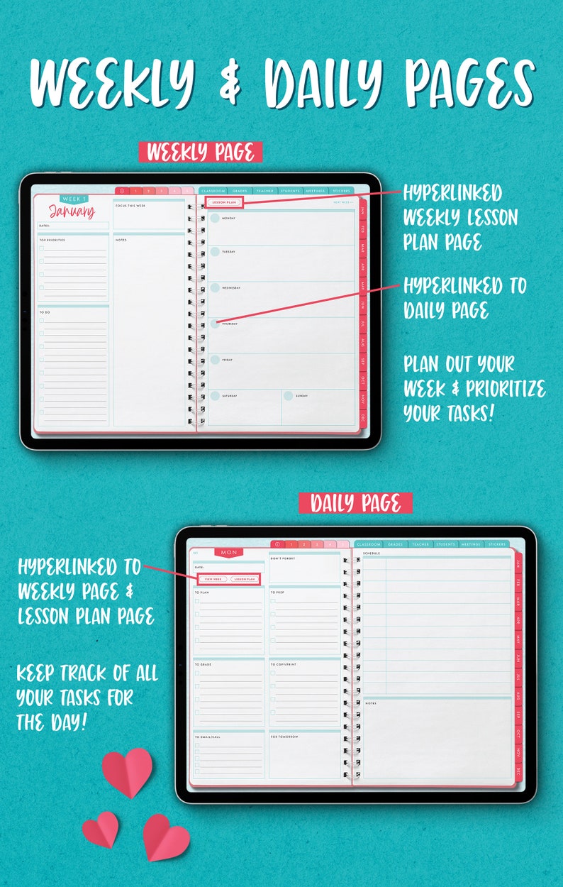 Undated Blue and Pink Landscape Teacher Digital Planner for - Etsy