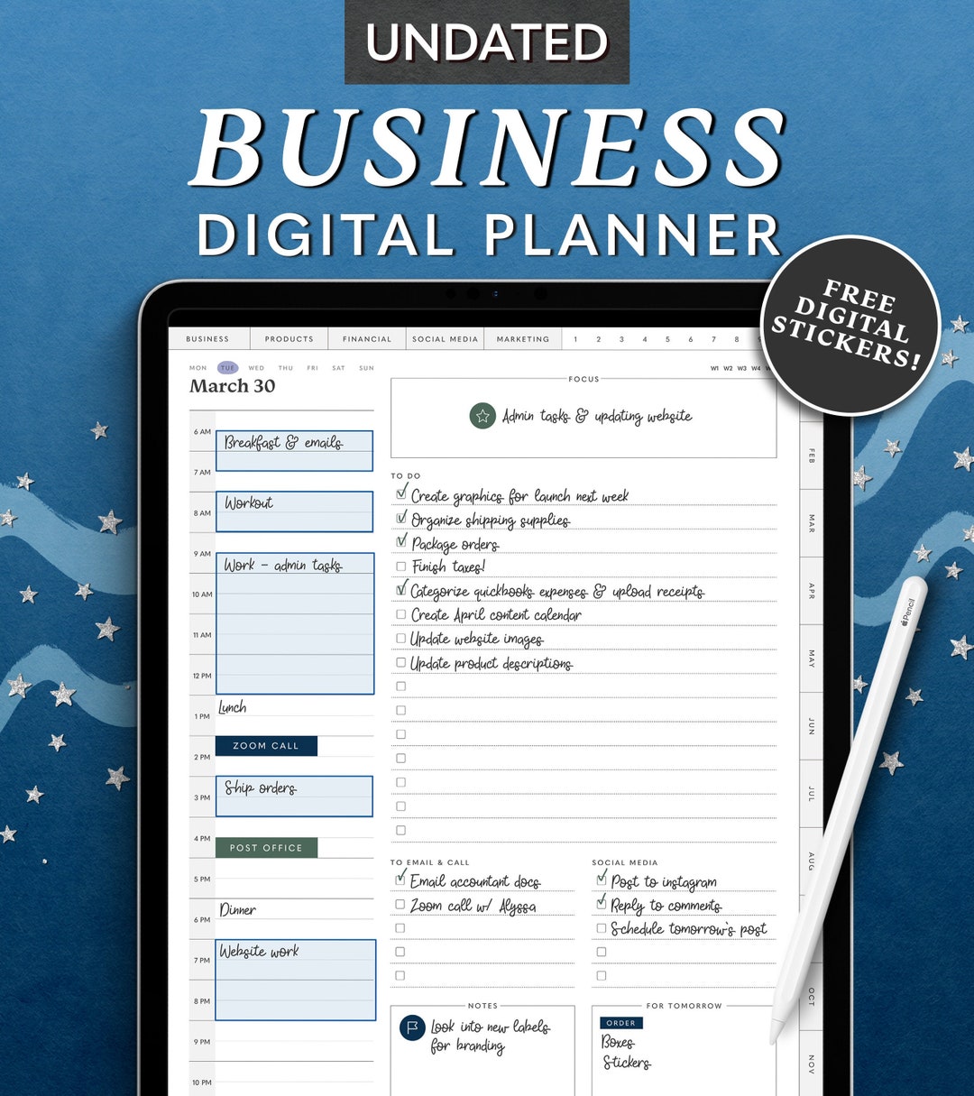 Undated Business Digital Planner for iPad & Tablet | Minimal Small ...